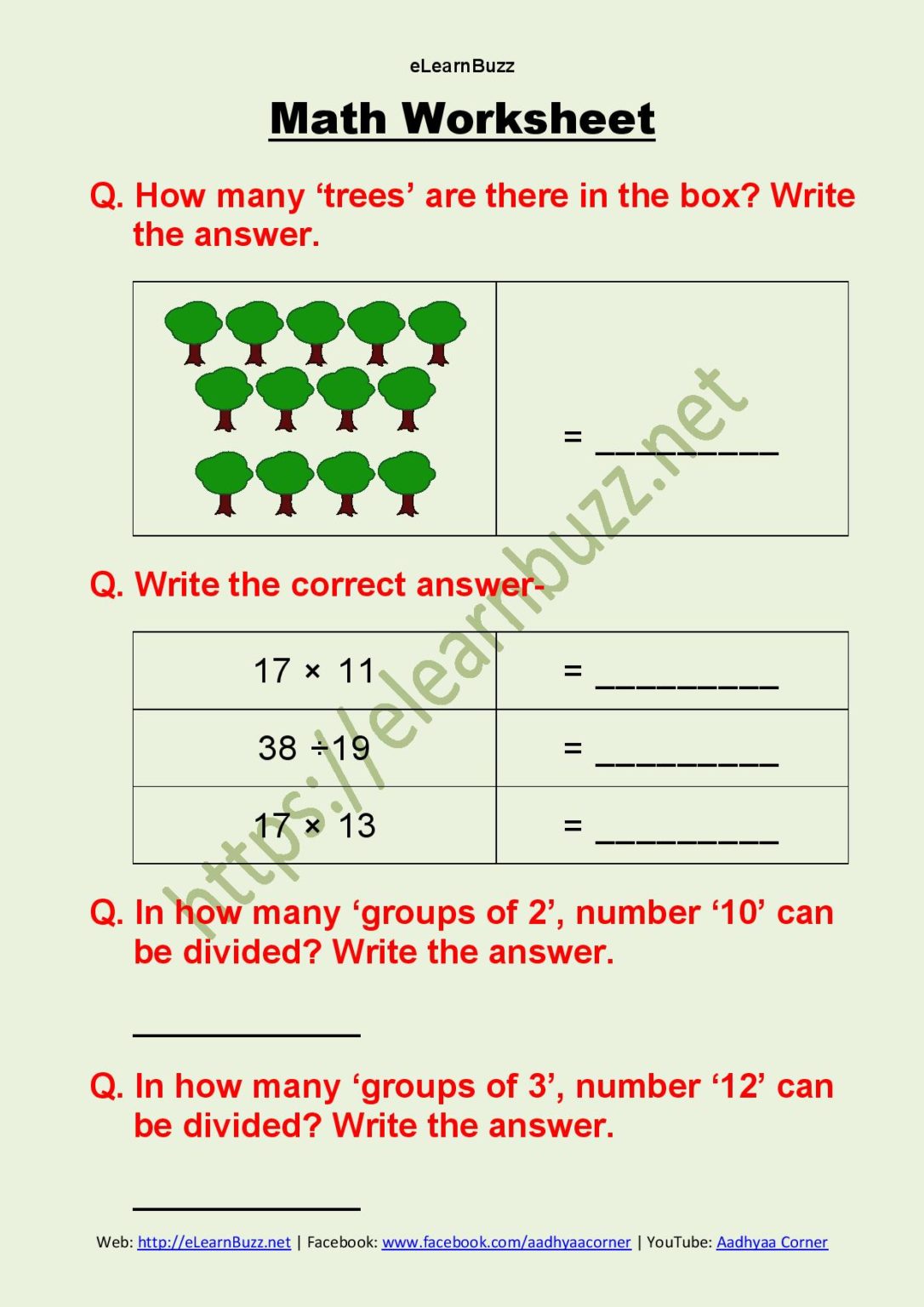 Math Worksheet for Class 2 - Part 2 - eLearnBuzz