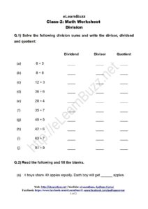 Division Worksheet for Class-2 - eLearnBuzz