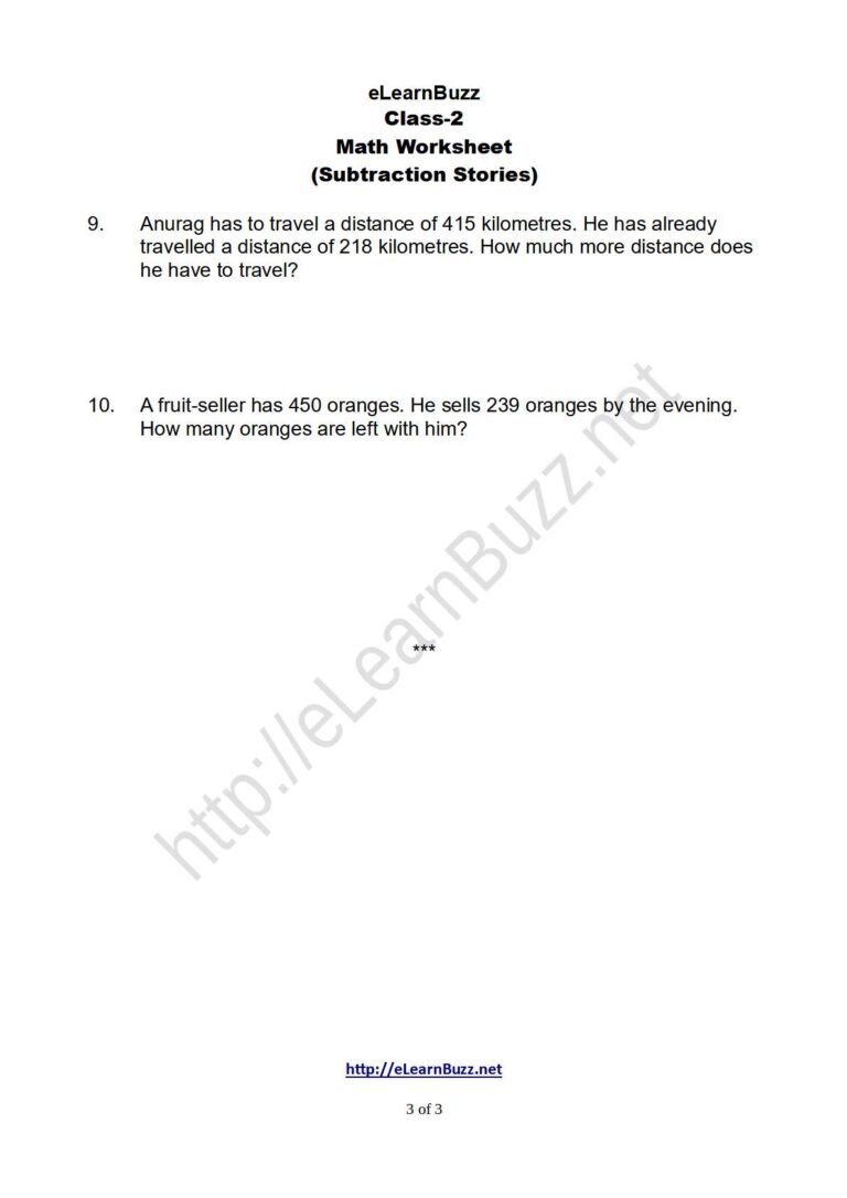 Subtraction Word Problems for Class-2 - eLearnBuzz