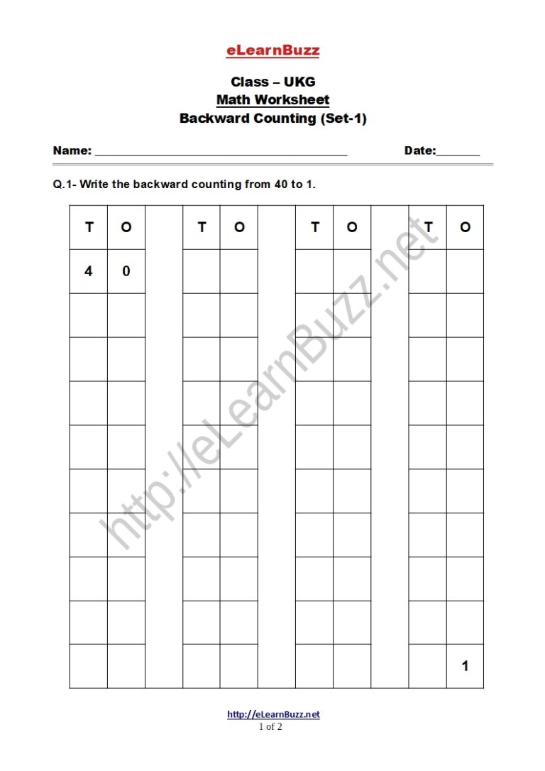 Backward Counting Exercise for UKG (Set-1) - eLearnBuzz