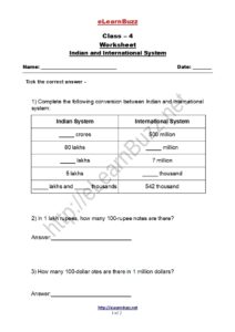 Indian and International Number System Worksheet for Class 4 - eLearnBuzz